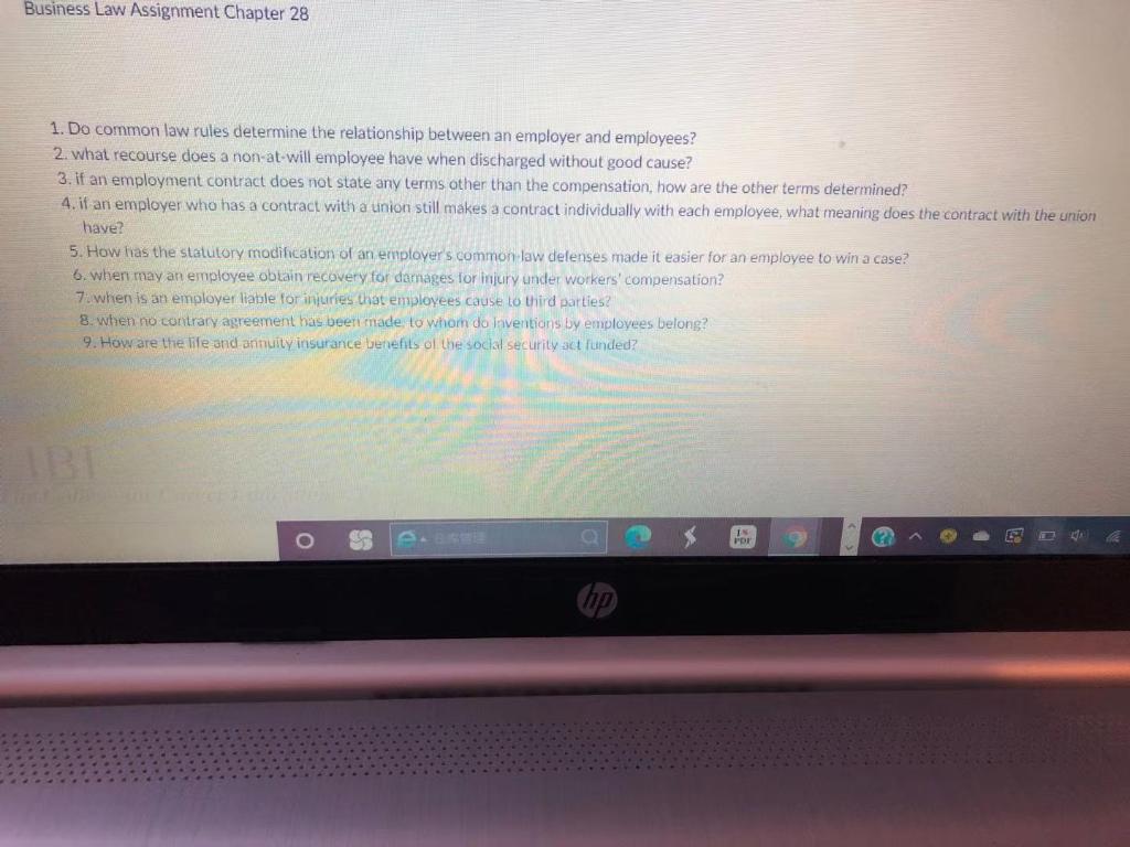 Solved Business Law Assignment Chapter 28 1. Do common law | Chegg.com