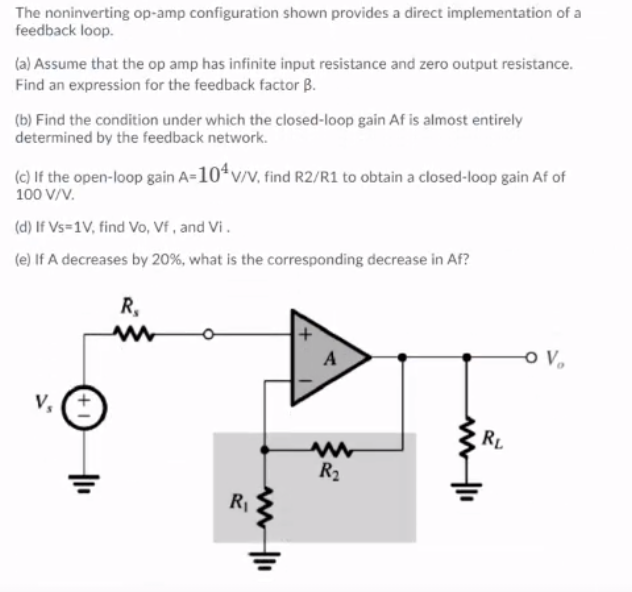 Solved The noninverting op-amp configuration shown provides | Chegg.com