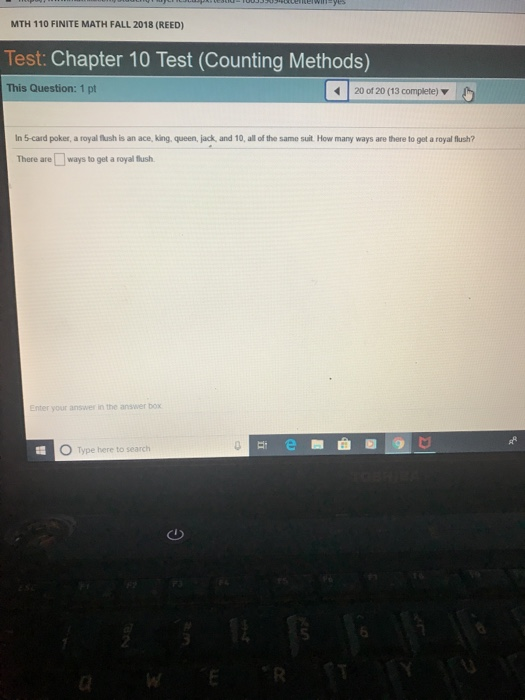 Solved MTH 110 FINITE MATH FALL 2018 (REED) Test: Chapter 10 | Chegg.com