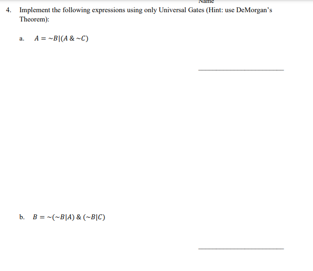 Solved 4. Implement the following expressions using only | Chegg.com