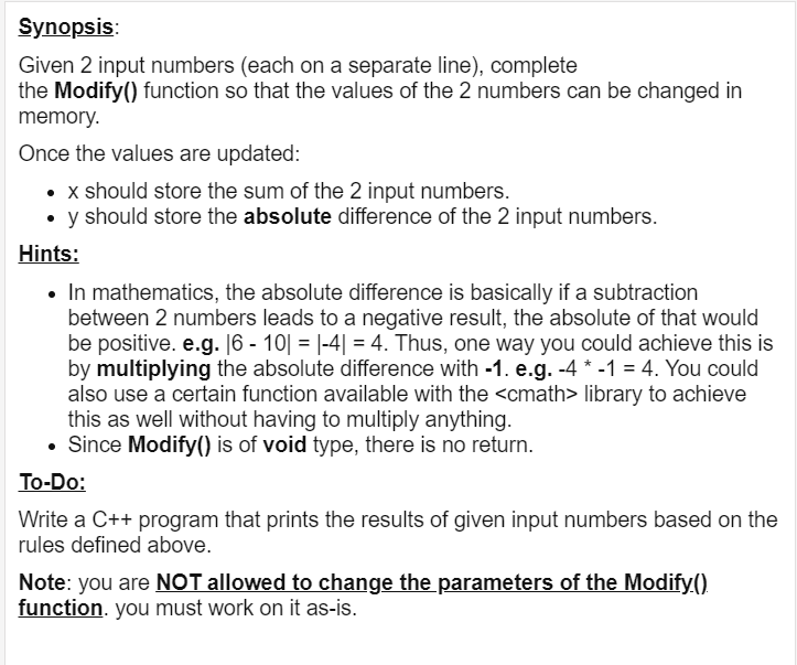 Solved Synopsis: Given 2 input numbers (each on a separate | Chegg.com