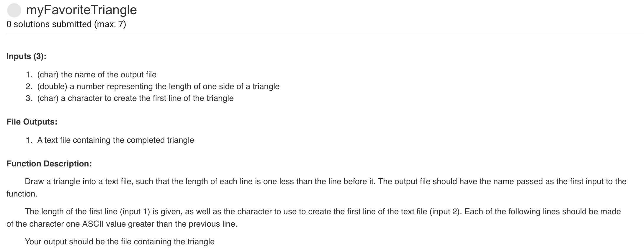 Solved 0 solutions submitted (max: 7 ) Inputs (3): 1. (char) | Chegg.com