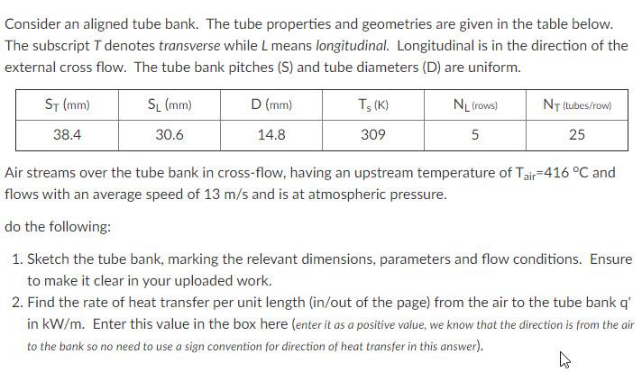 Solved Consider an aligned tube bank. The tube properties | Chegg.com