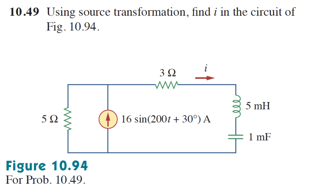 Solved 10.49 Using source transformation, find i in the | Chegg.com