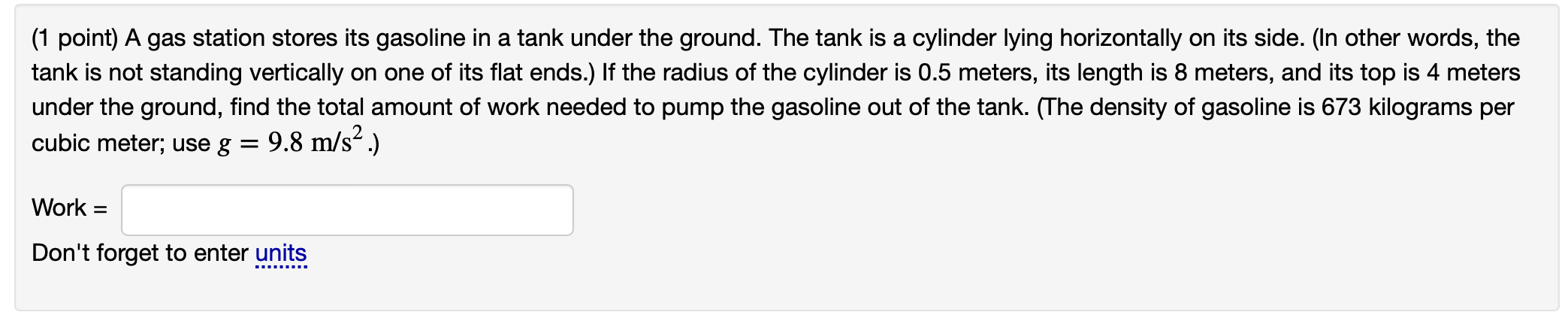 Solved A gas station stores its gasoline in a tank under the | Chegg.com