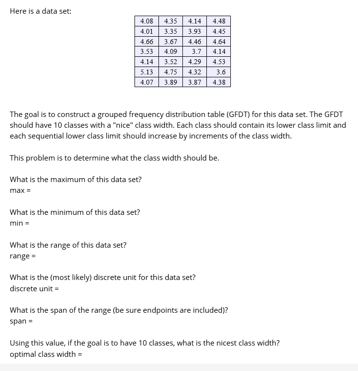 Solved Here is a data set: The goal is to construct a | Chegg.com