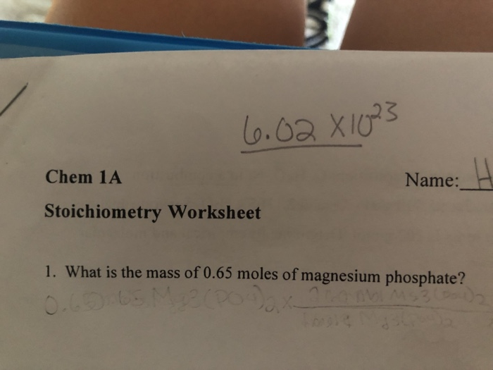 Solved Lo.63X1023 Chem 1A Name: Stoichiometry Worksheet 1. | Chegg.com