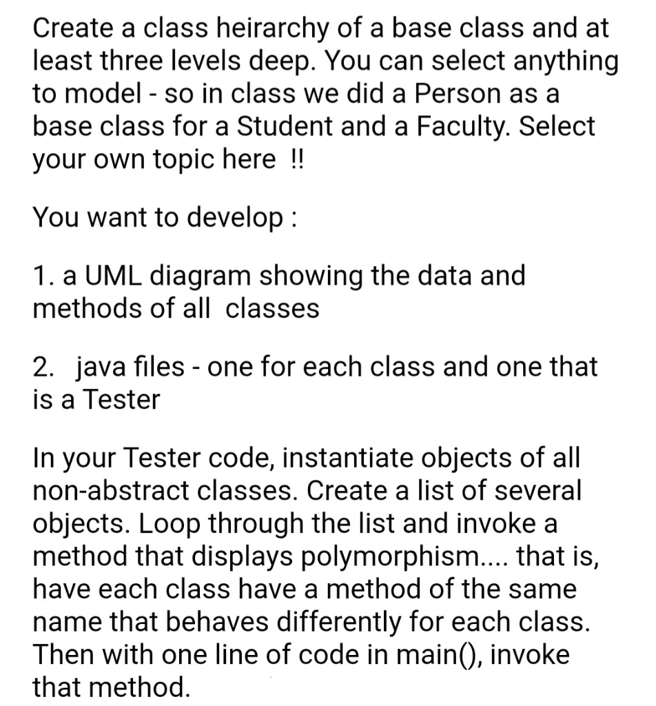 Solved Create a class heirarchy of a base class and at least | Chegg.com