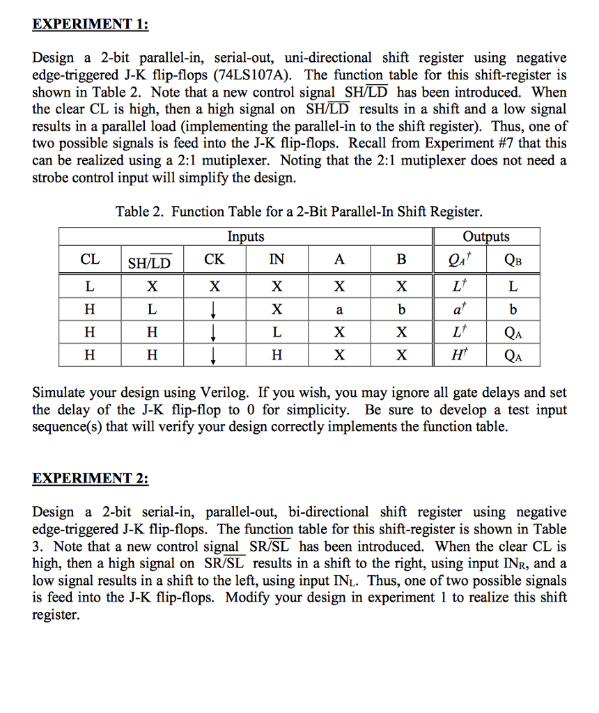 EXPERIMENT 1: Design a 2-bit parallel-in, serial-out, | Chegg.com