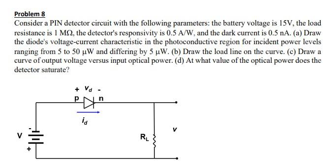 Solved Problem 8 Consider a PIN detector circuit with the | Chegg.com
