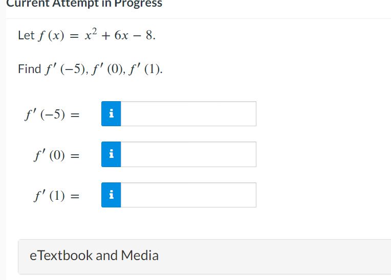 Solved Current Attempt in Progress Let f(x)=x2+6x−8. Find | Chegg.com