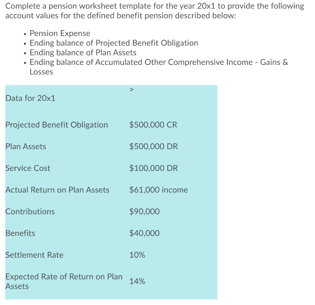 Solved Complete a pension worksheet template for the year | Chegg.com