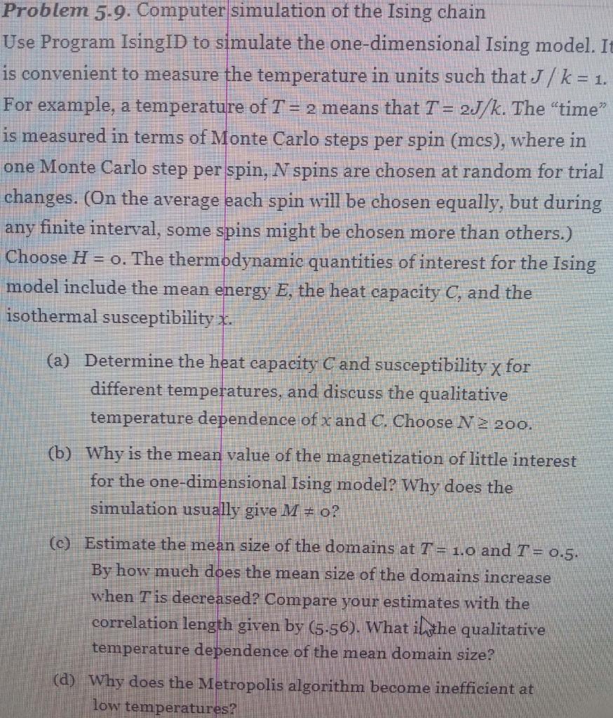 Problem 5.9. Computer simulation of the Ising chain | Chegg.com