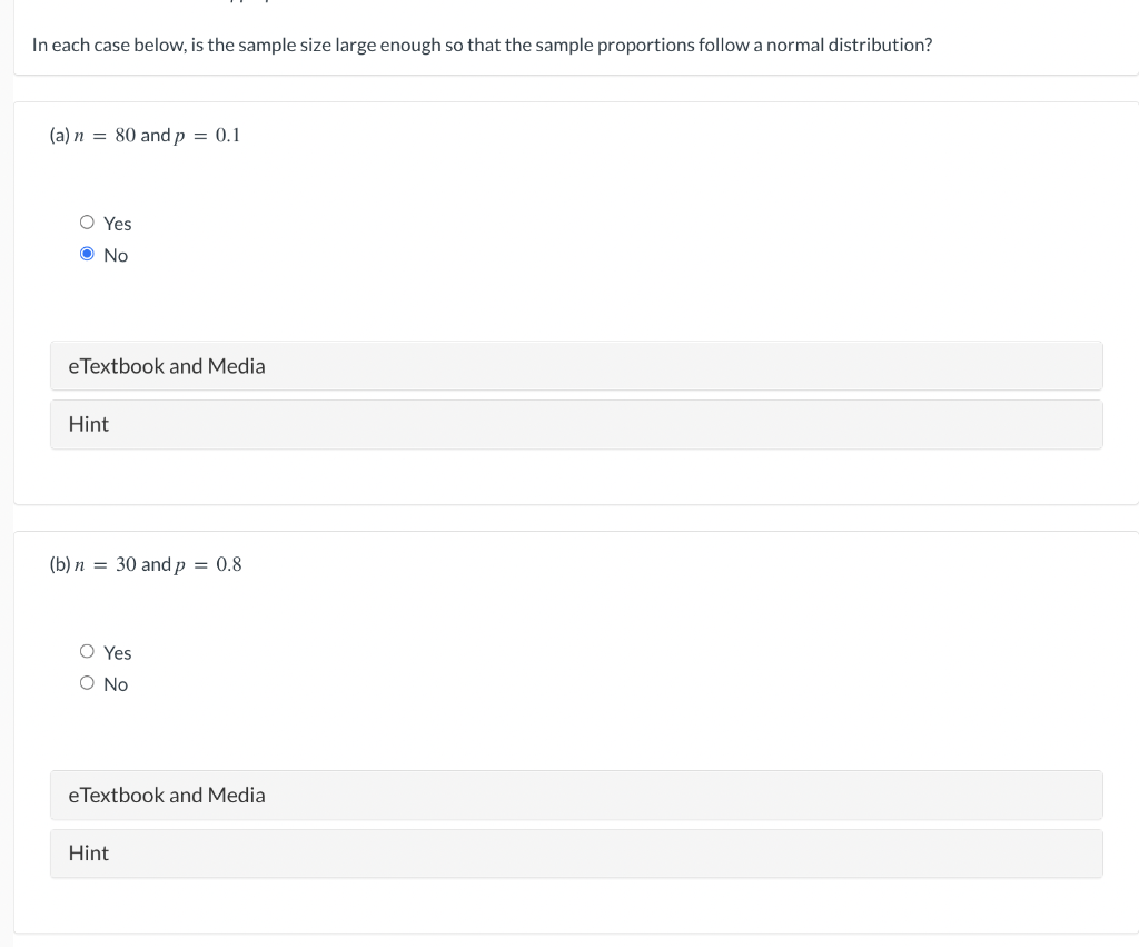 Solved In each case below, is the sample size large enough | Chegg.com