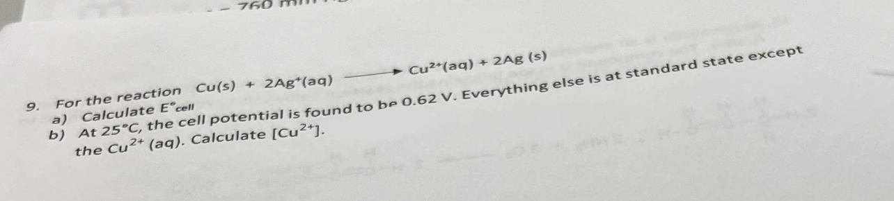 Solved 9. For the reaction \\( \\mathrm{Cu}(\\mathrm{s})+2 | Chegg.com