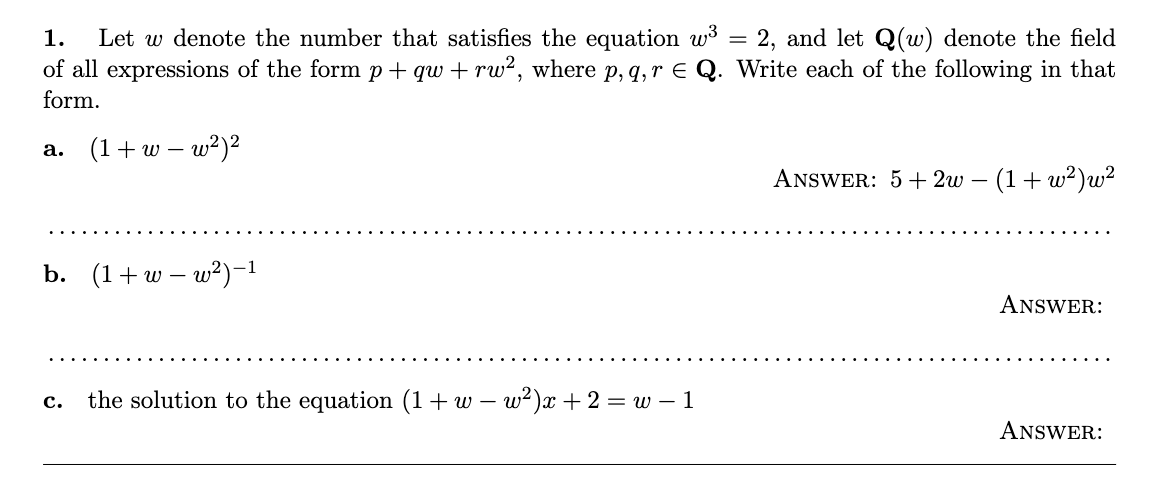 Solved Let w denote the number that satisfies the equation | Chegg.com Solved Let w denote the number that satisfies the equation | Chegg.com