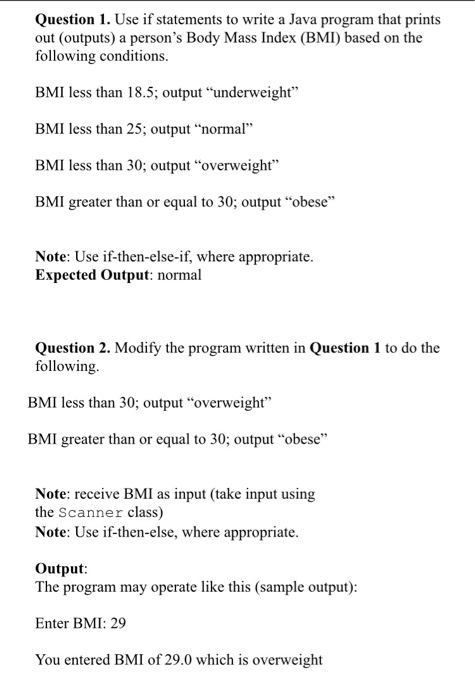 Solved Question 1. Use if statements to write a Java program | Chegg.com