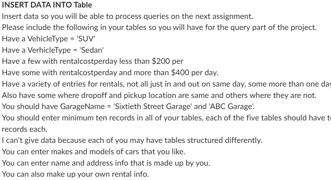 Solved Use the tables I have created and follow the | Chegg.com