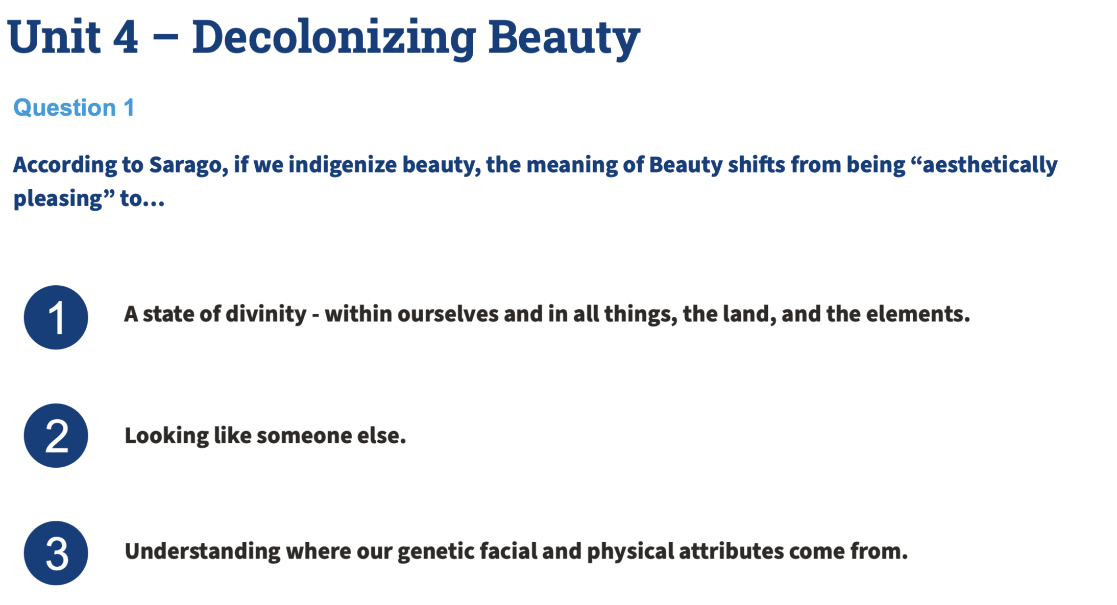 Solved Unit 4 - ﻿Decolonizing BeautyQuestion 1According to | Chegg.com