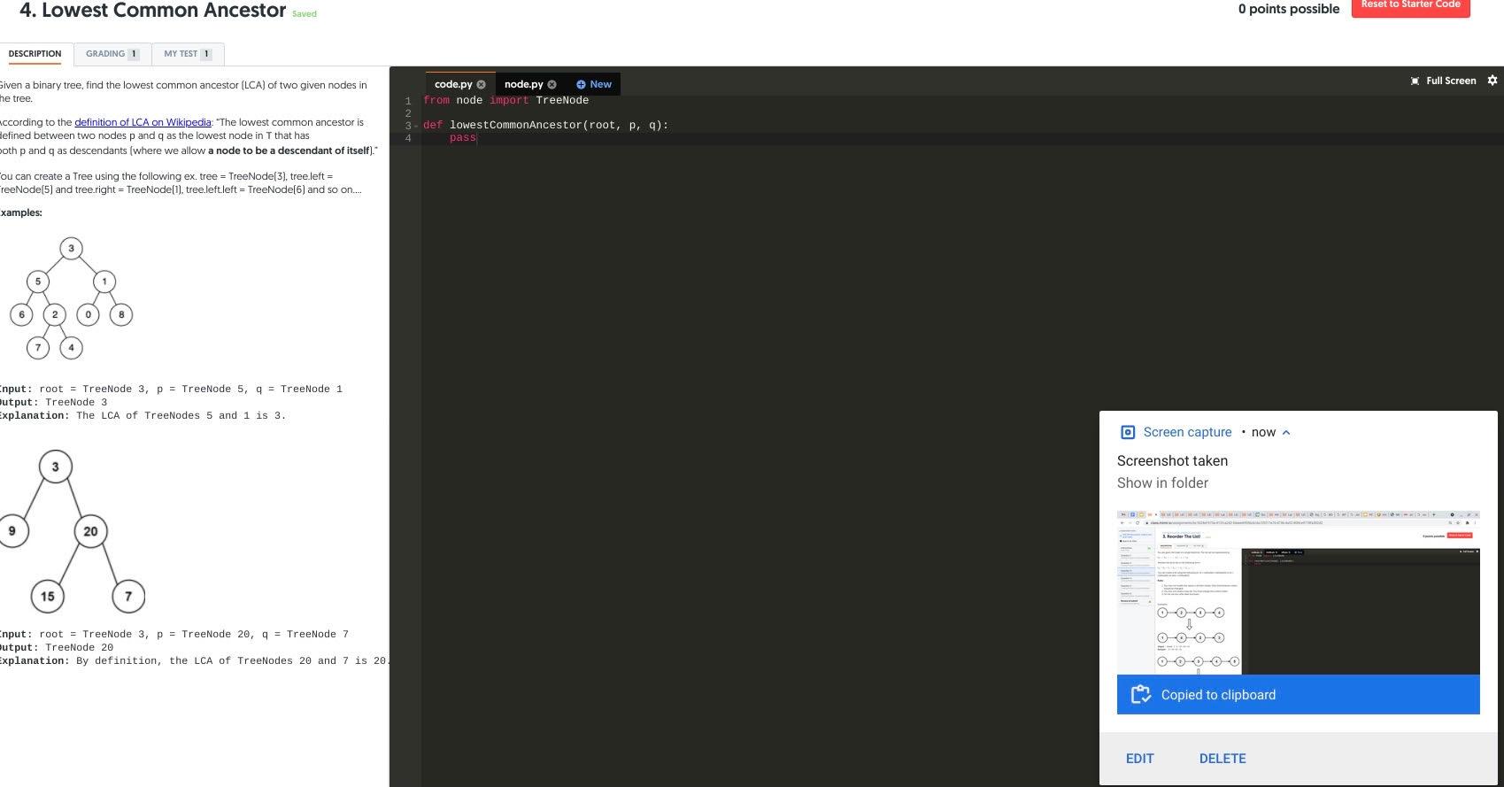 Solved 4. Lowest Common Ancestor saved O points possible | Chegg.com
