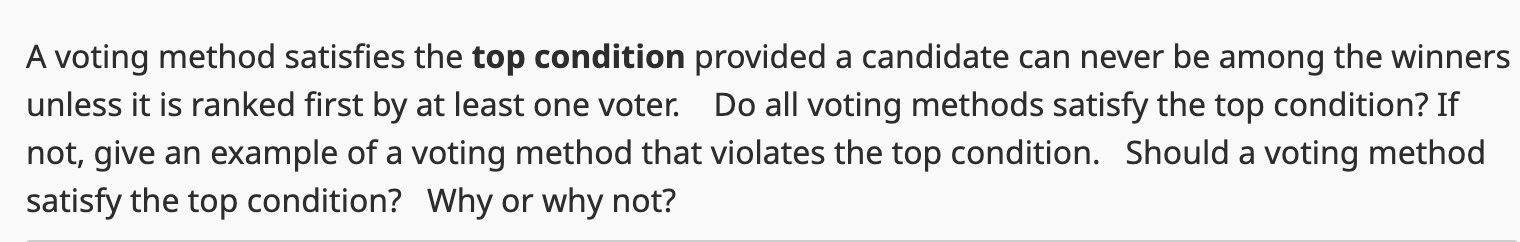 Solved A voting method satisfies the top condition provided | Chegg.com