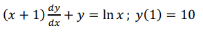 Solved (x+1)dxdy+y=lnx;y(1)=10x2dxdy=y(1−x);y(−1)=−1 | Chegg.com