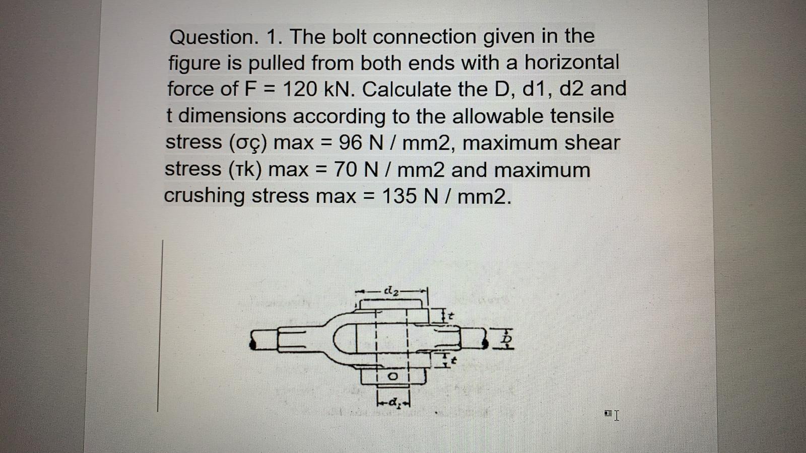 Solved Question. 1. The bolt connection given in the figure | Chegg.com