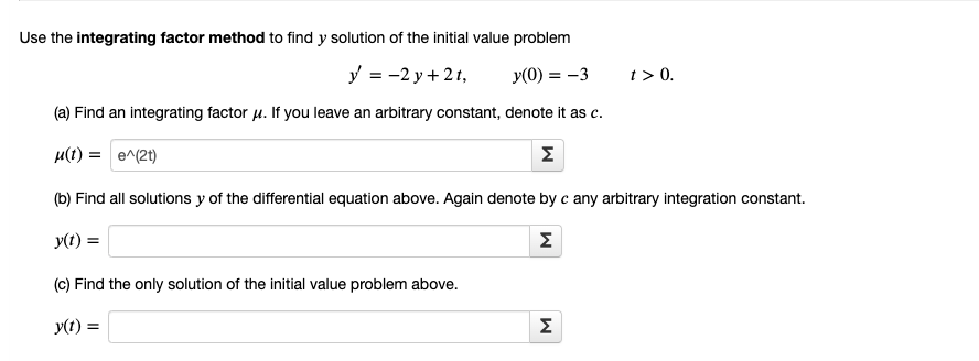 Solved Use the integrating factor method to find y solution | Chegg.com
