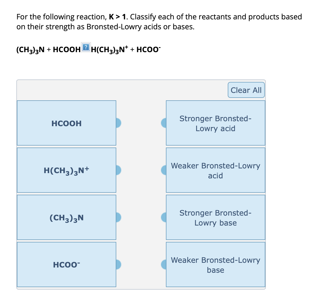 Solved For the following reaction, K>1. Classify each of the | Chegg.com