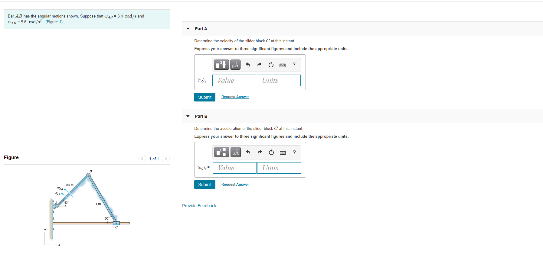 Solved Bar AB has the angular motions shown. Suppose that w | Chegg.com