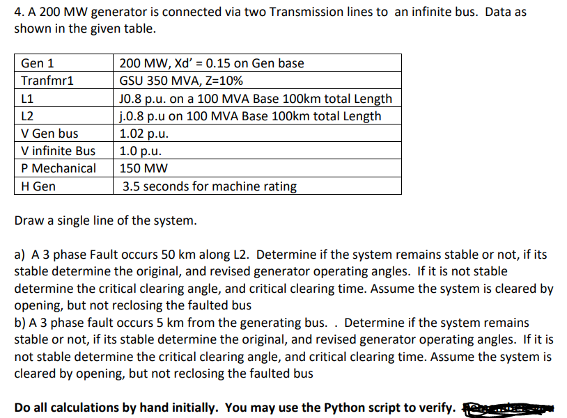 4. A 200 MW generator is connected via two | Chegg.com