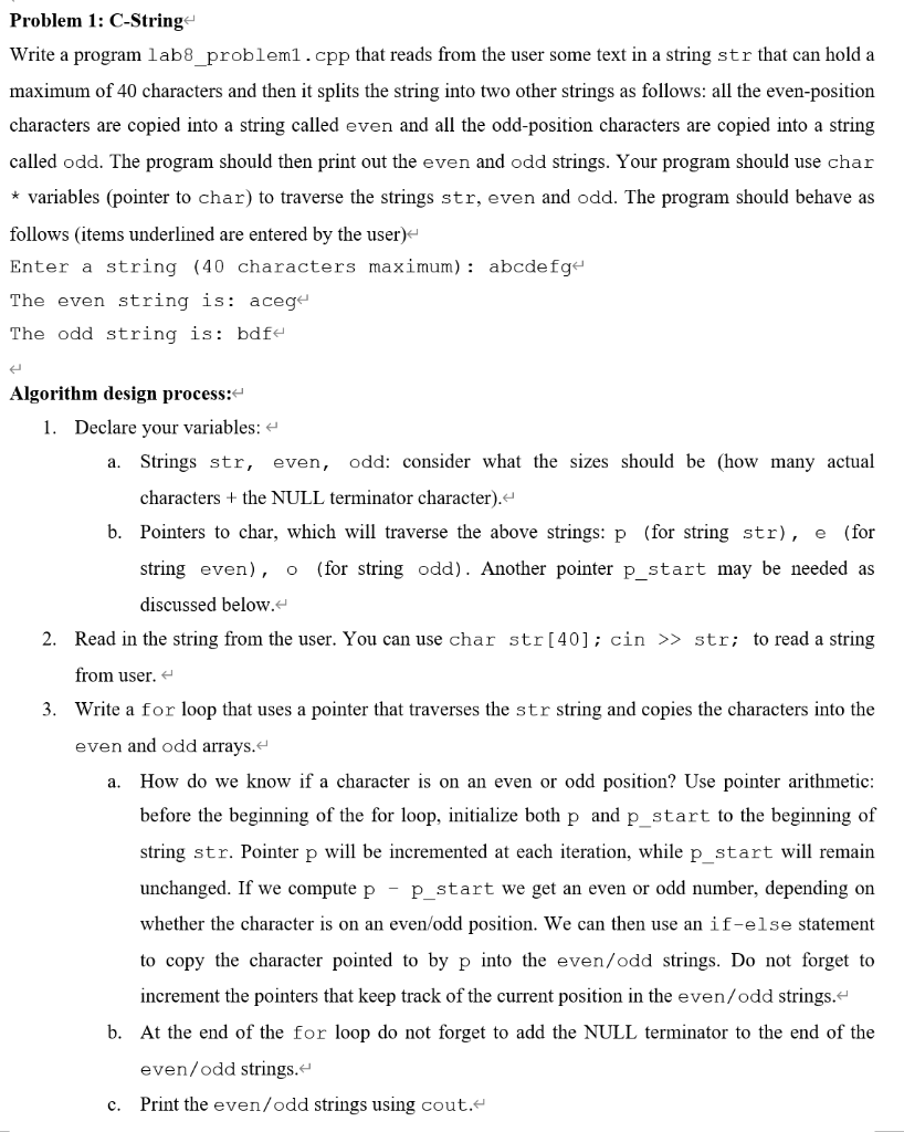 Solved Problem 1: C-String Write a program lab8_problem1.cpp | Chegg.com