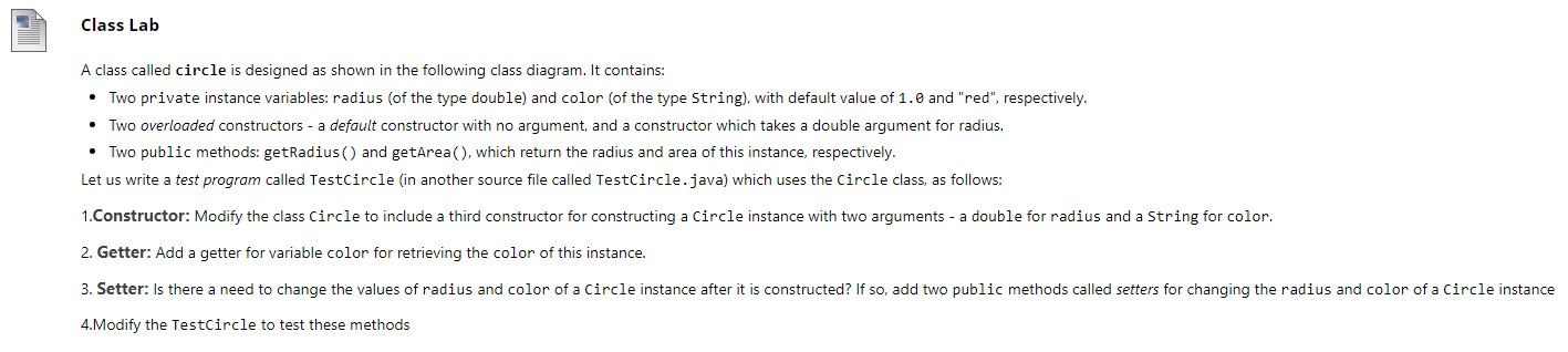 Solved Class Lab A class called circle is designed as shown | Chegg.com