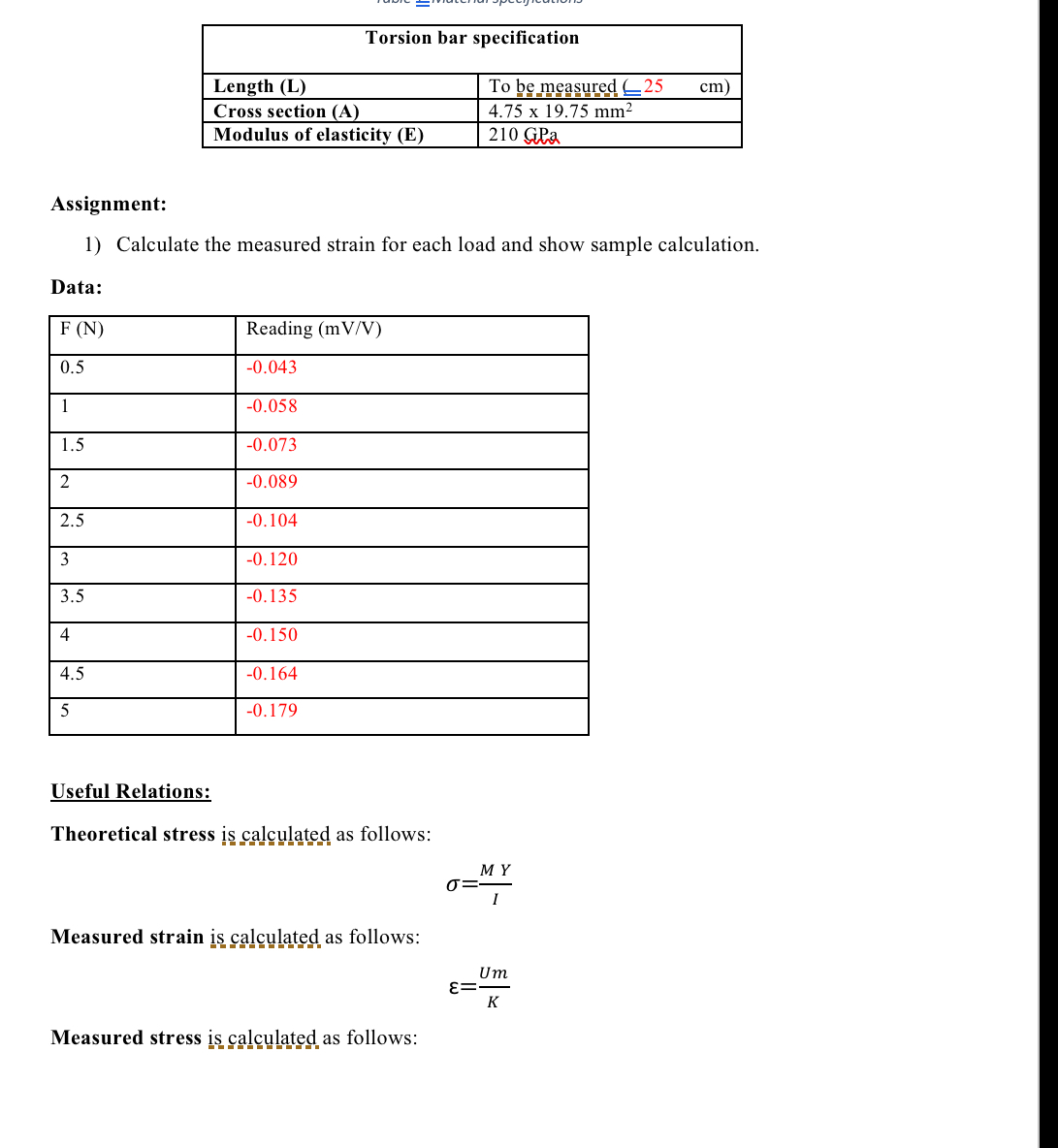 Solved by an EXPERT Assignment:Calculate the measured strain for each | Chegg.com