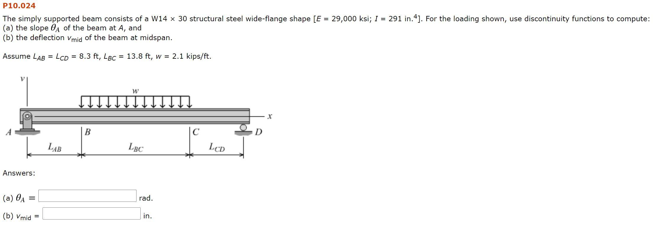 Solved P10.024 The simply supported beam consists of a W14 x | Chegg.com