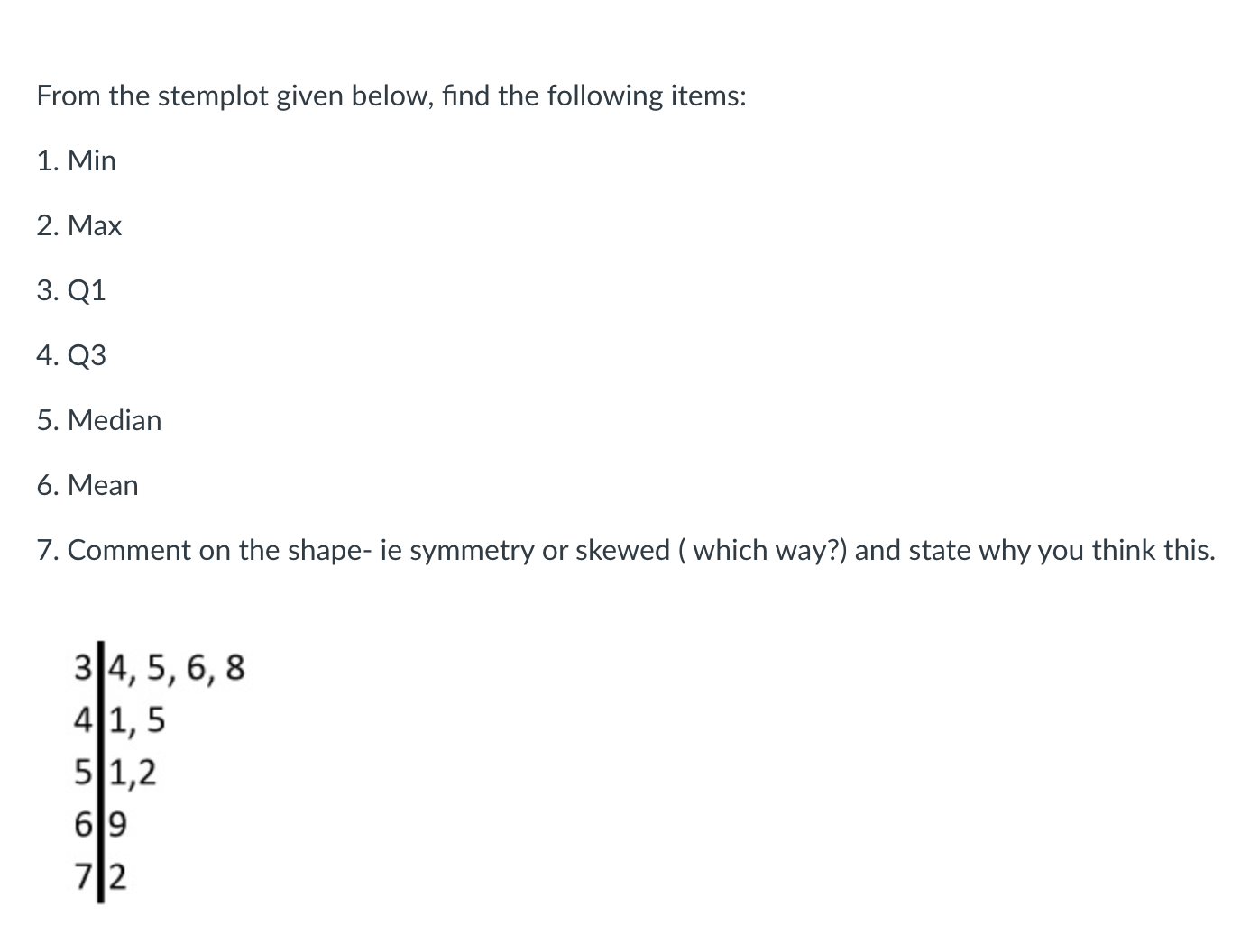 Solved From the stemplot given below, find the following | Chegg.com