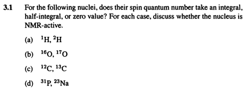 Solved 3.1 ﻿For the following nuclei, does their spin | Chegg.com