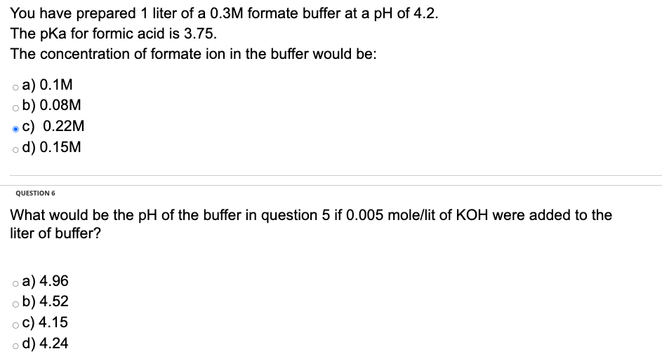 Solved You have prepared 1 liter of a 0.3M formate buffer at | Chegg.com