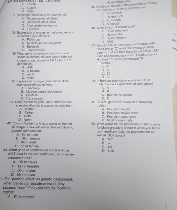 Solved B. Heterochromati B. B.DNA C. Sugars D. RNA 45. | Chegg.com