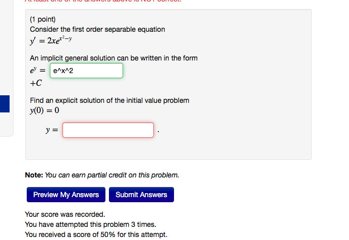 Solved (1 point) Consider the first order separable equation | Chegg.com