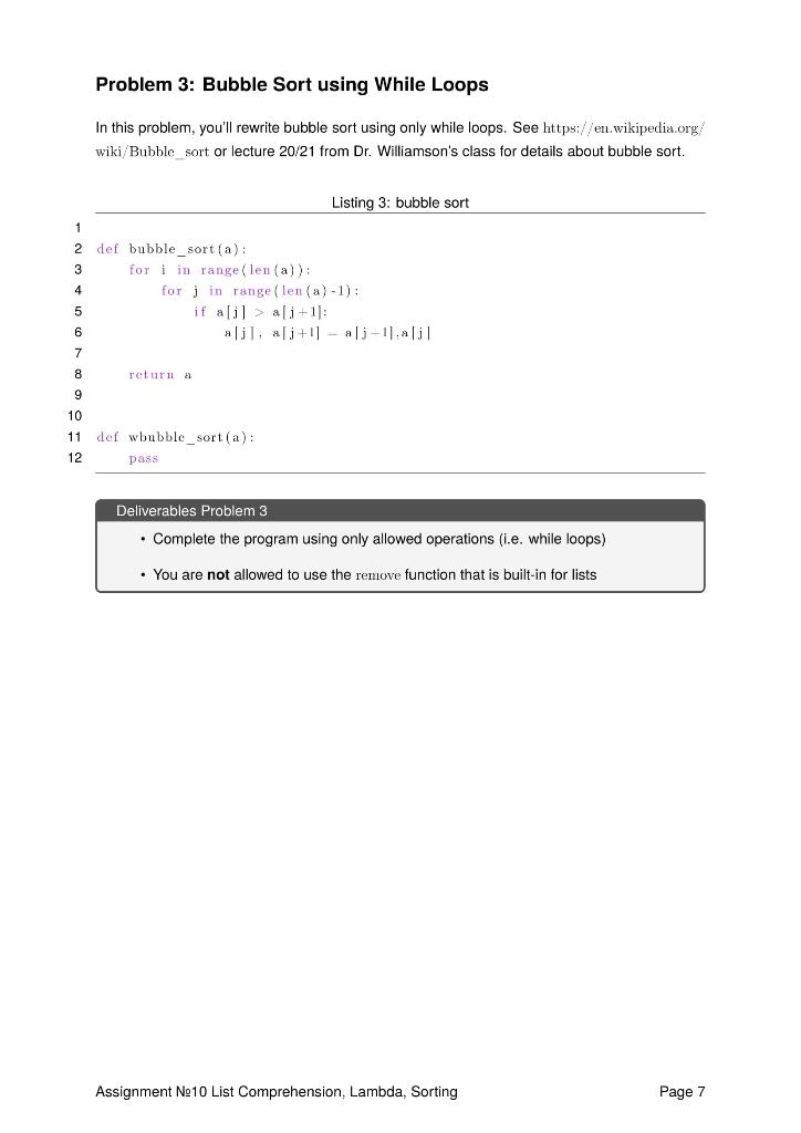 Solved Problem 3: Bubble Sort using While Loops In this | Chegg.com