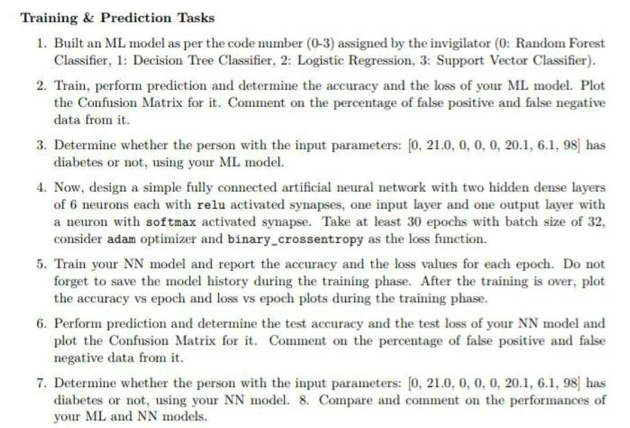 Solved You are provided with the diabetes prediction dataset | Chegg.com