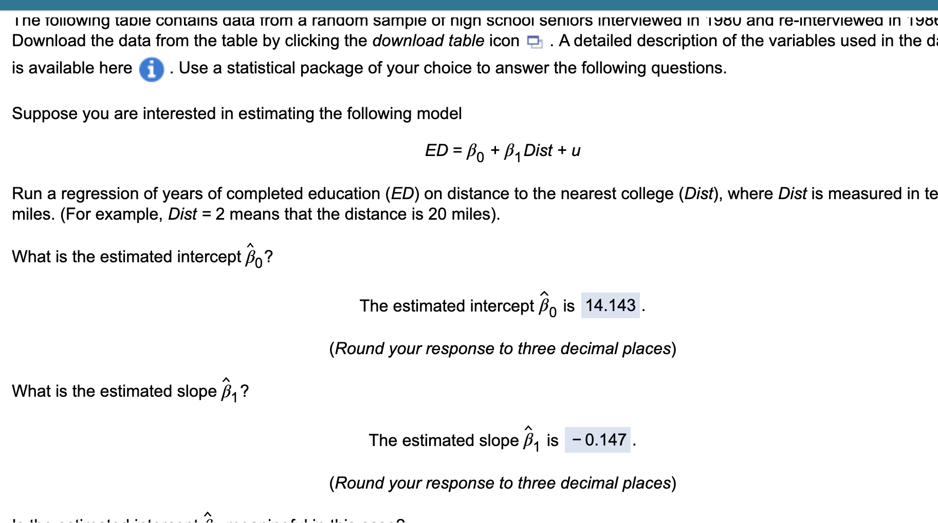 Solved i ne following table contains aata from a random | Chegg.com