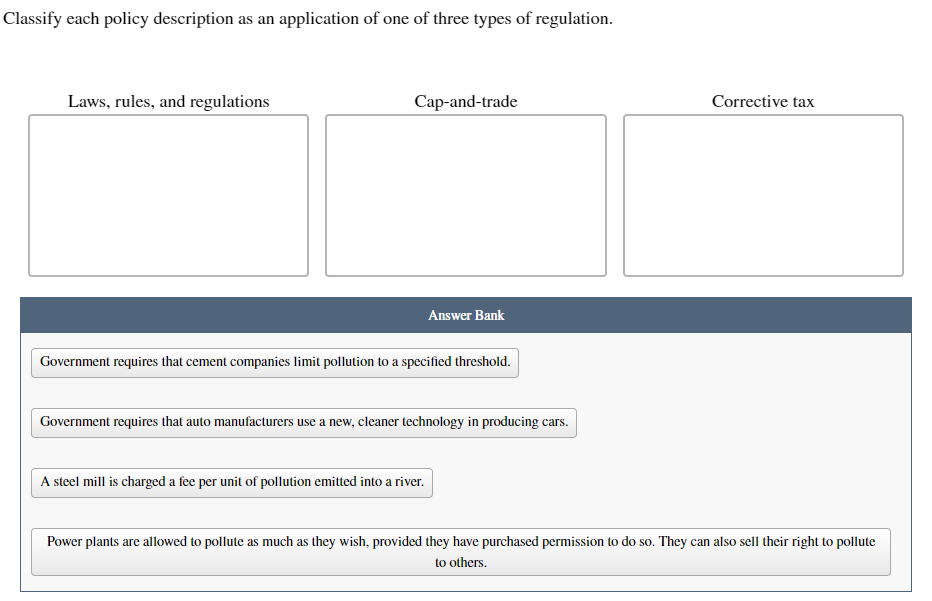 Solved Classify each policy description as an application of | Chegg.com
