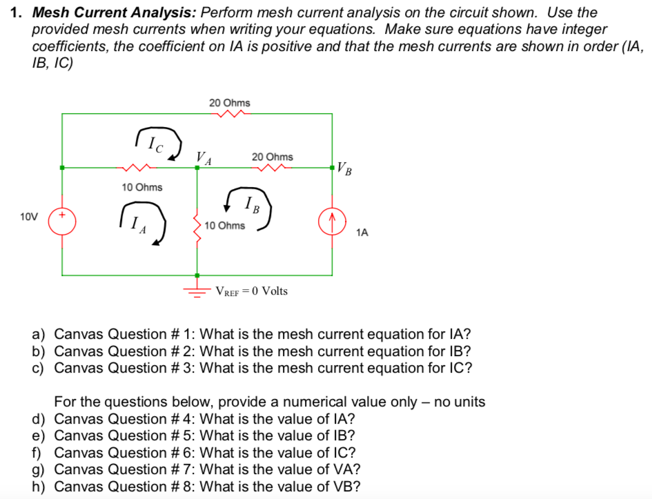 Solved 1. Mesh Current Analysis: Perform mesh current | Chegg.com