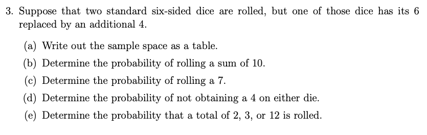 Solved 3. Suppose that two standard six-sided dice are | Chegg.com