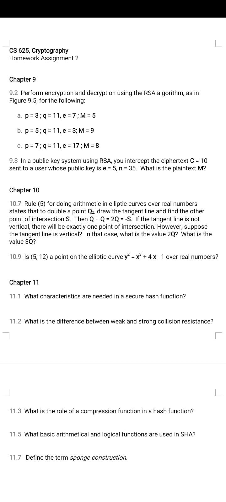 Solved Cs 625 Cryptography Homework Assignment 2 Chapter 9 