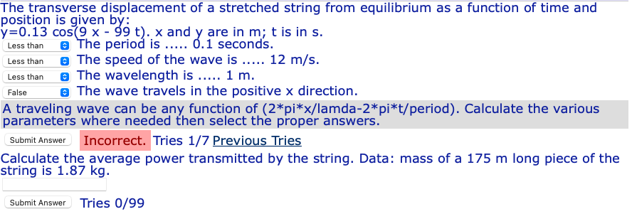 Solved The transverse displacement of a stretched string | Chegg.com