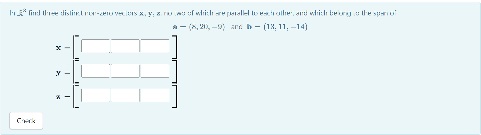Solved In R3 find three distinct non-zero vectors x, y, z, | Chegg.com