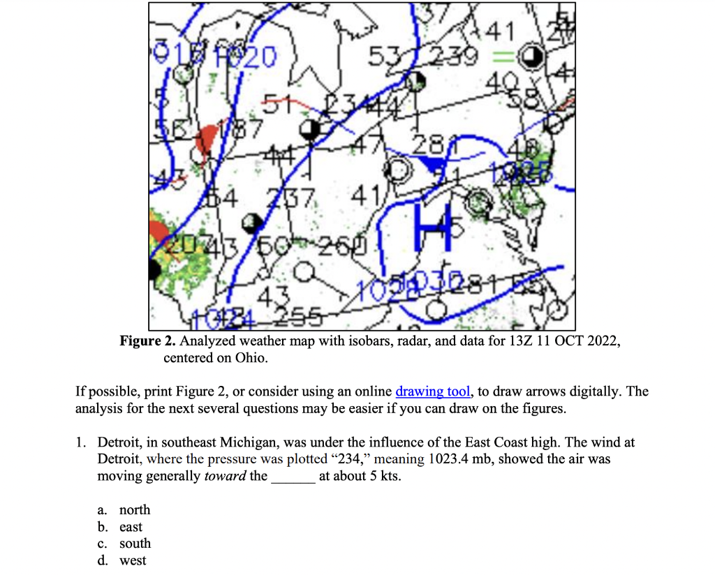 Figure 2. Analyzed weather map with isobars, radar, | Chegg.com